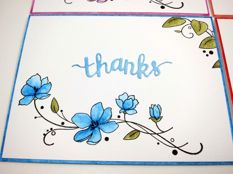 Set of Four Watercolor Thank You Notes, Thank You Note Cards, Thank You ...