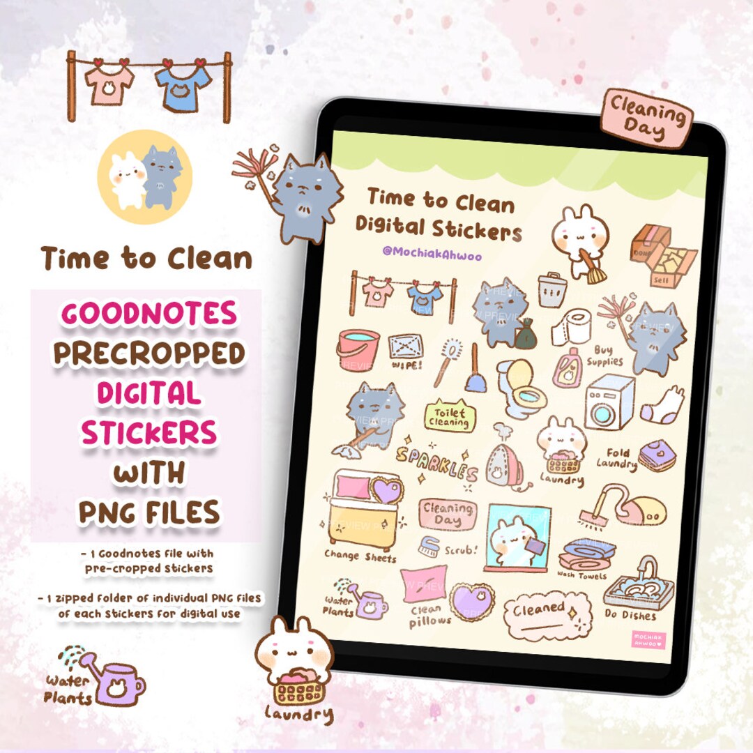 Cleaning Day Time to Clean Icon Mochiakahwoo Digital Sticker! Goodnotes ...
