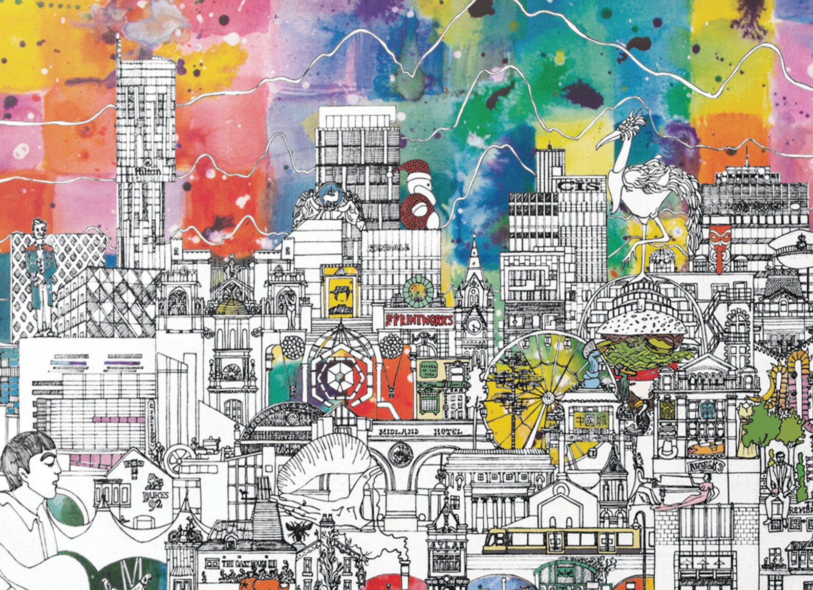 Manchester Skyline Print Vibrant Manchester Cityscape Wall | Etsy