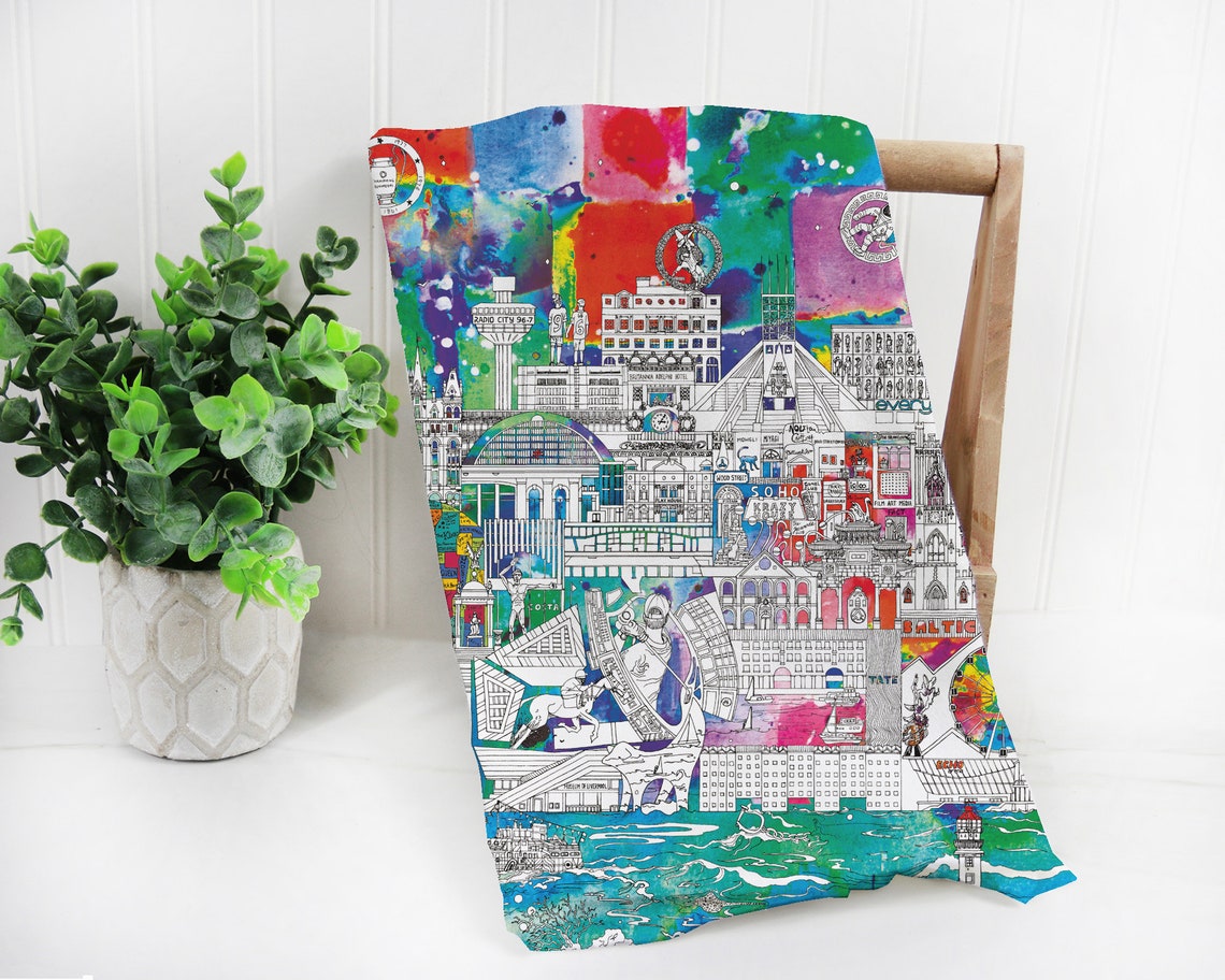 Liverpool Tea Towel | Liverpool City Skyline | New Home Gift ...