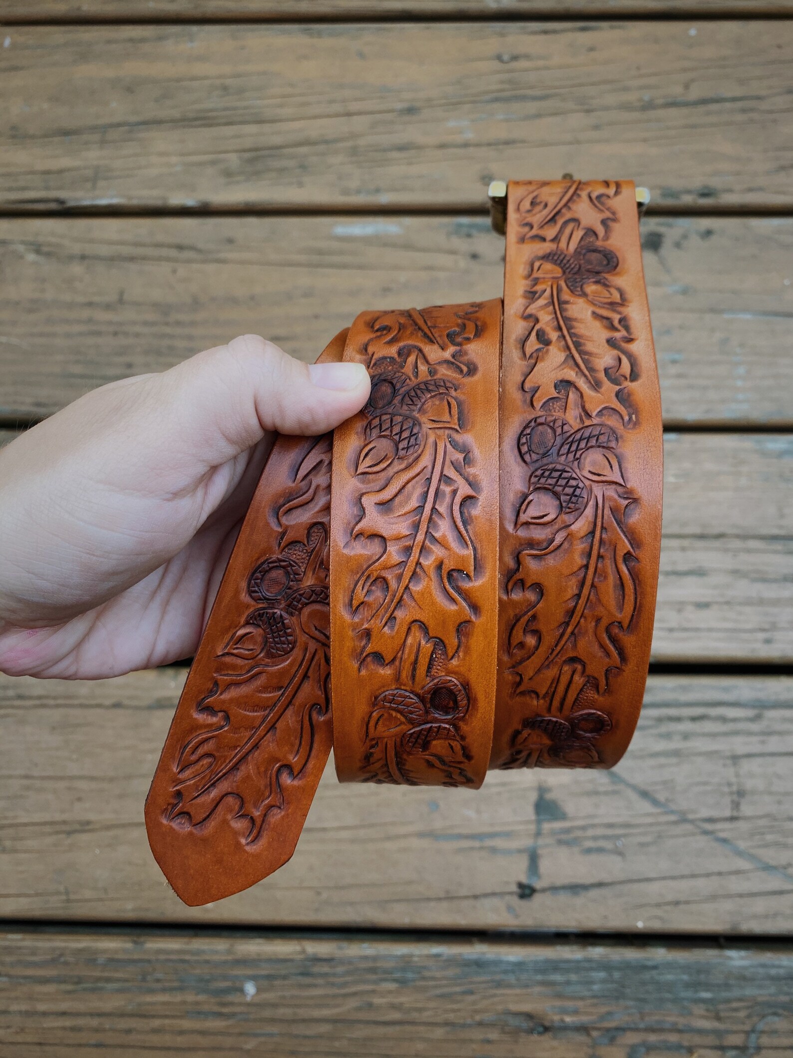 Tooled Leather Oak Leaf Acorn Belt | Etsy