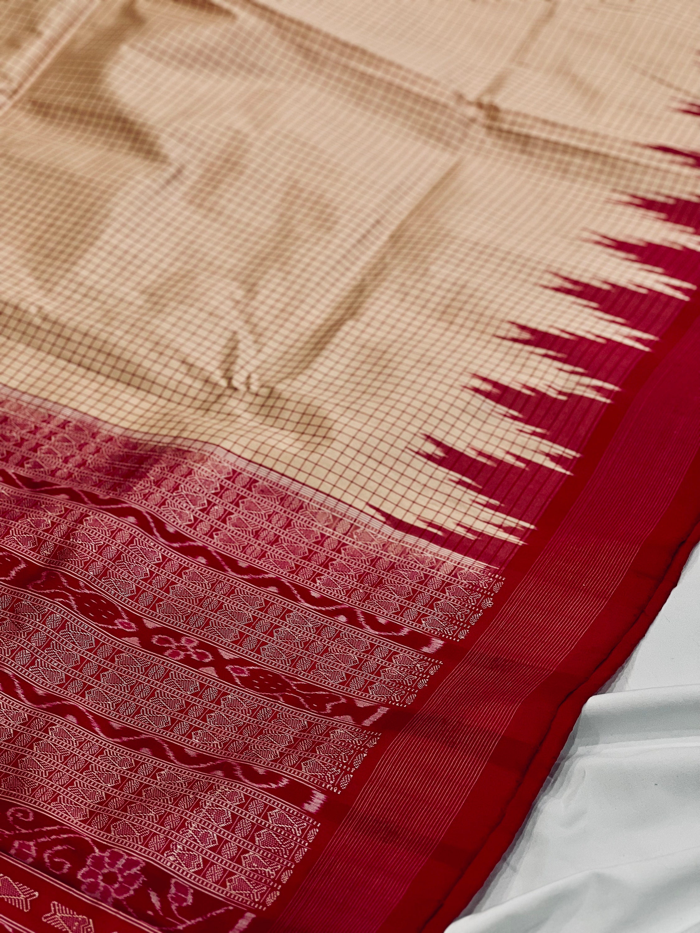 Handloom Off-white and Pink Silk Ikat Saree Red Border and Pallu Orissa ...