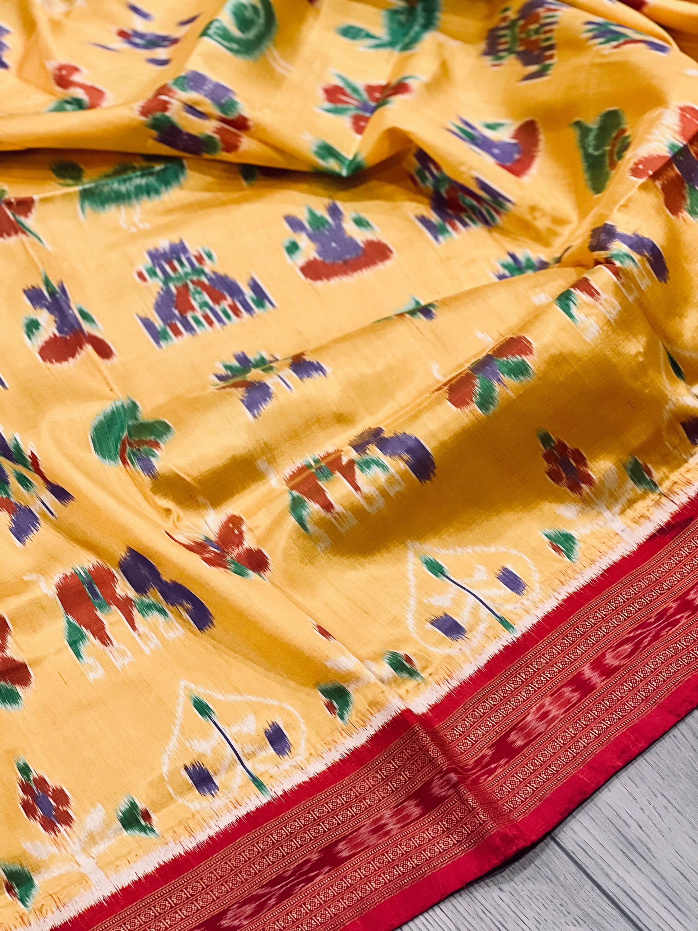Handloom Yellow Silk Nabakothi Saree Red Border and Pallu Orissa ...