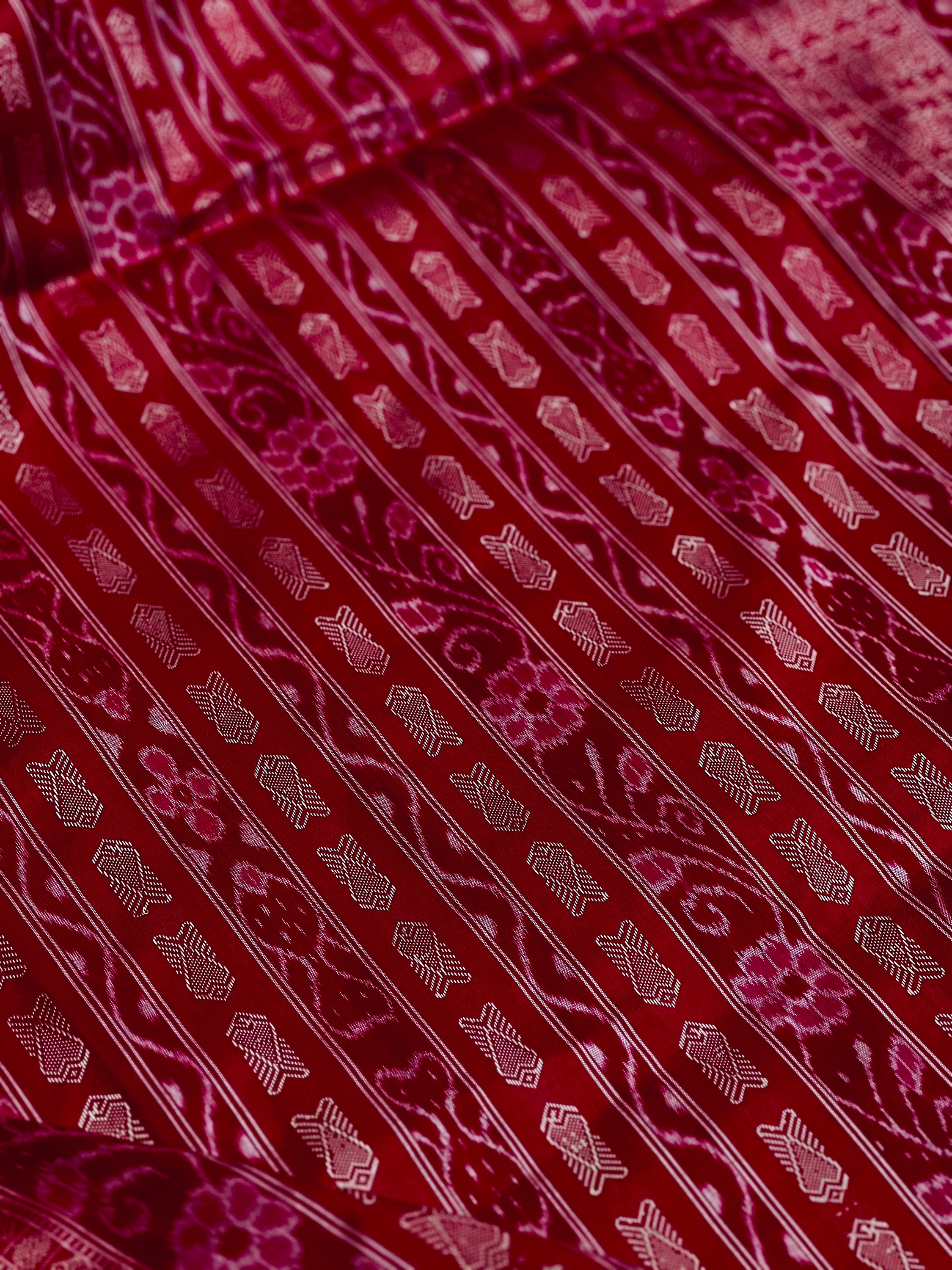 Handloom Off-white and Pink Silk Ikat Saree Red Border and Pallu Orissa ...