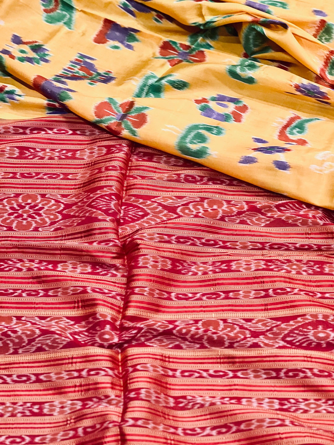 Handloom Yellow Silk Nabakothi Saree | Red Border and Pallu | Orissa ...