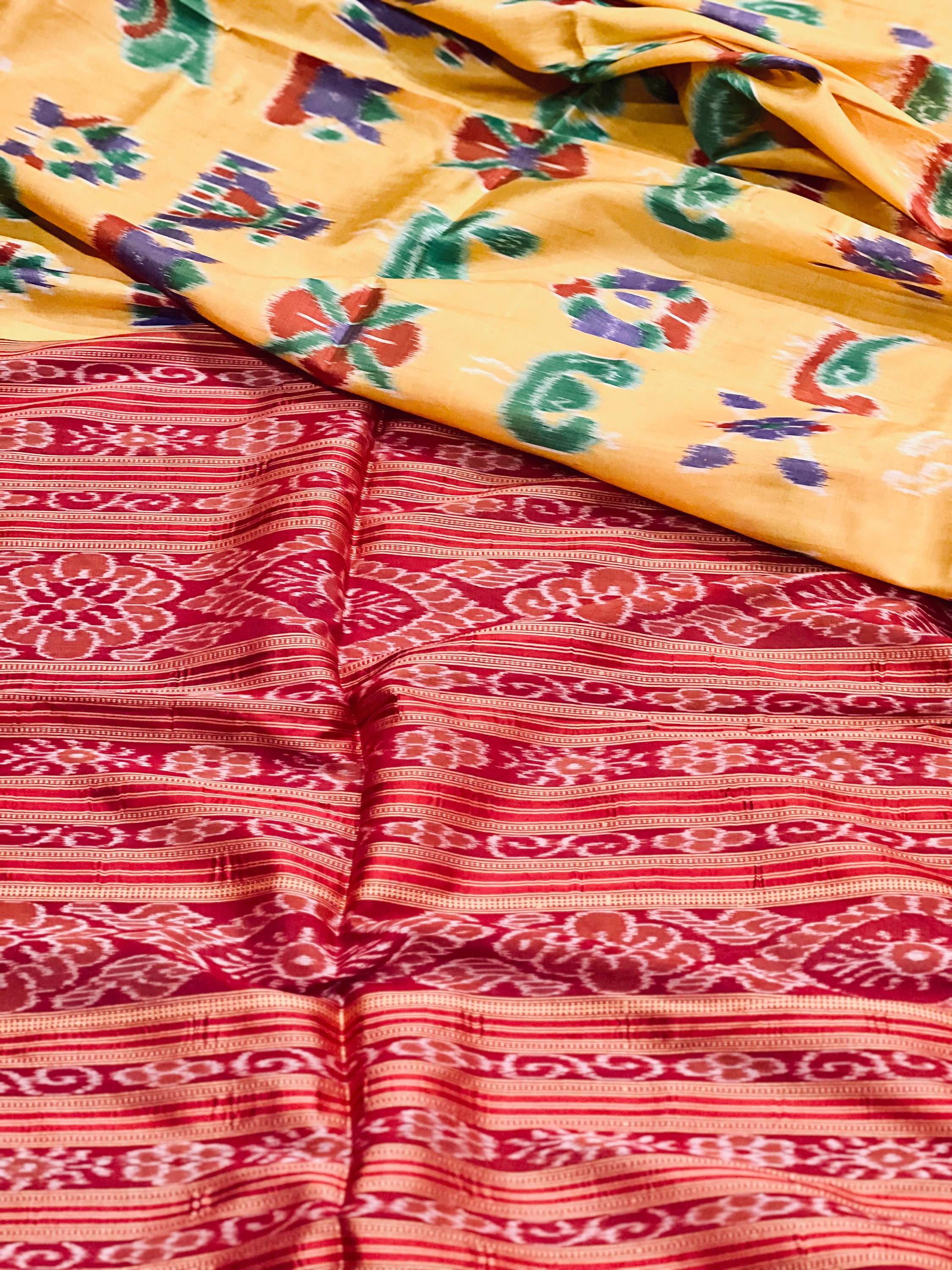 Handloom Yellow Silk Nabakothi Saree Red Border and Pallu Orissa ...
