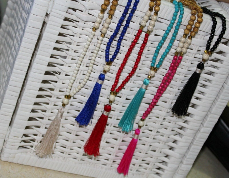 N6111 Long Tassel Necklace Wood Beads Long Beaded Tassel Etsy