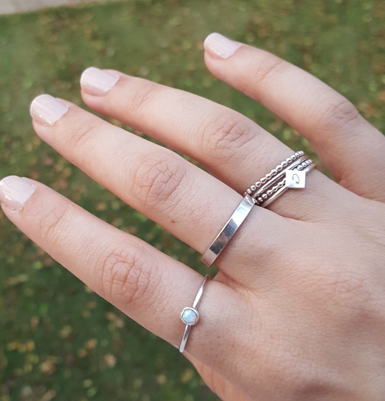 Minimalist Opal Ring Stacking Rings Sterling Silver or 14k | Etsy
