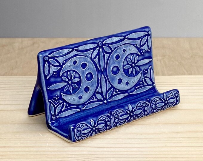 Ceramic Cell Phone Holder – Phone Stand for Desk – Lunar Design – Slip ...