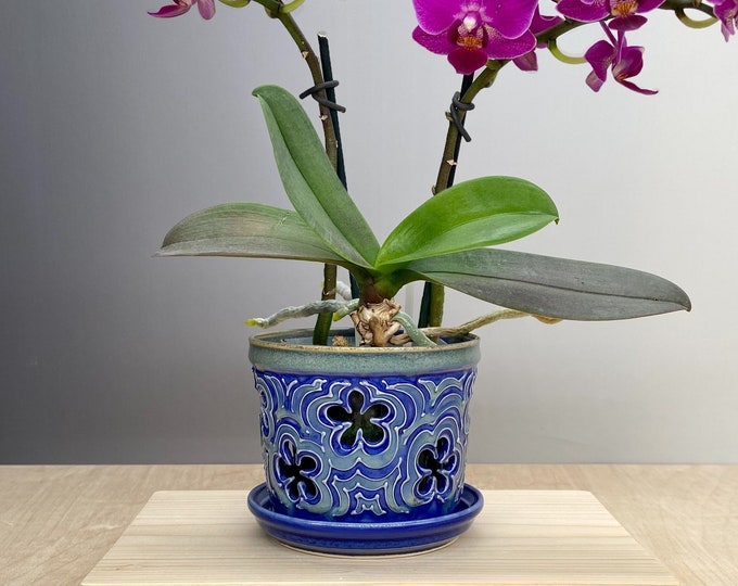 Small Orchid Pot - Art Nouveau - Slip Trailed Pottery - Ceramic ...