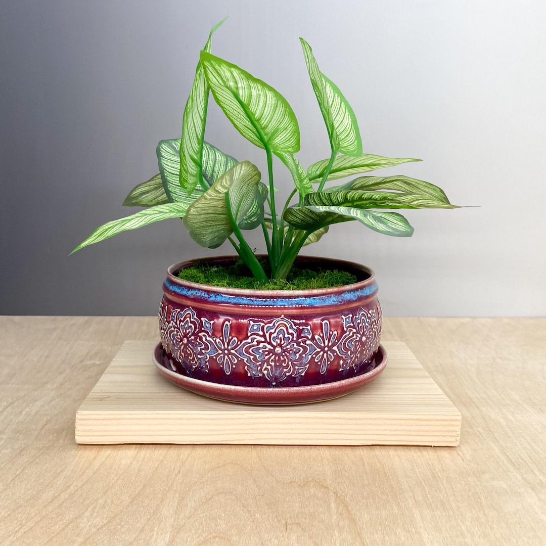 5" Ceramic Planter – Planter With Attached Bottom - Floral Design ...
