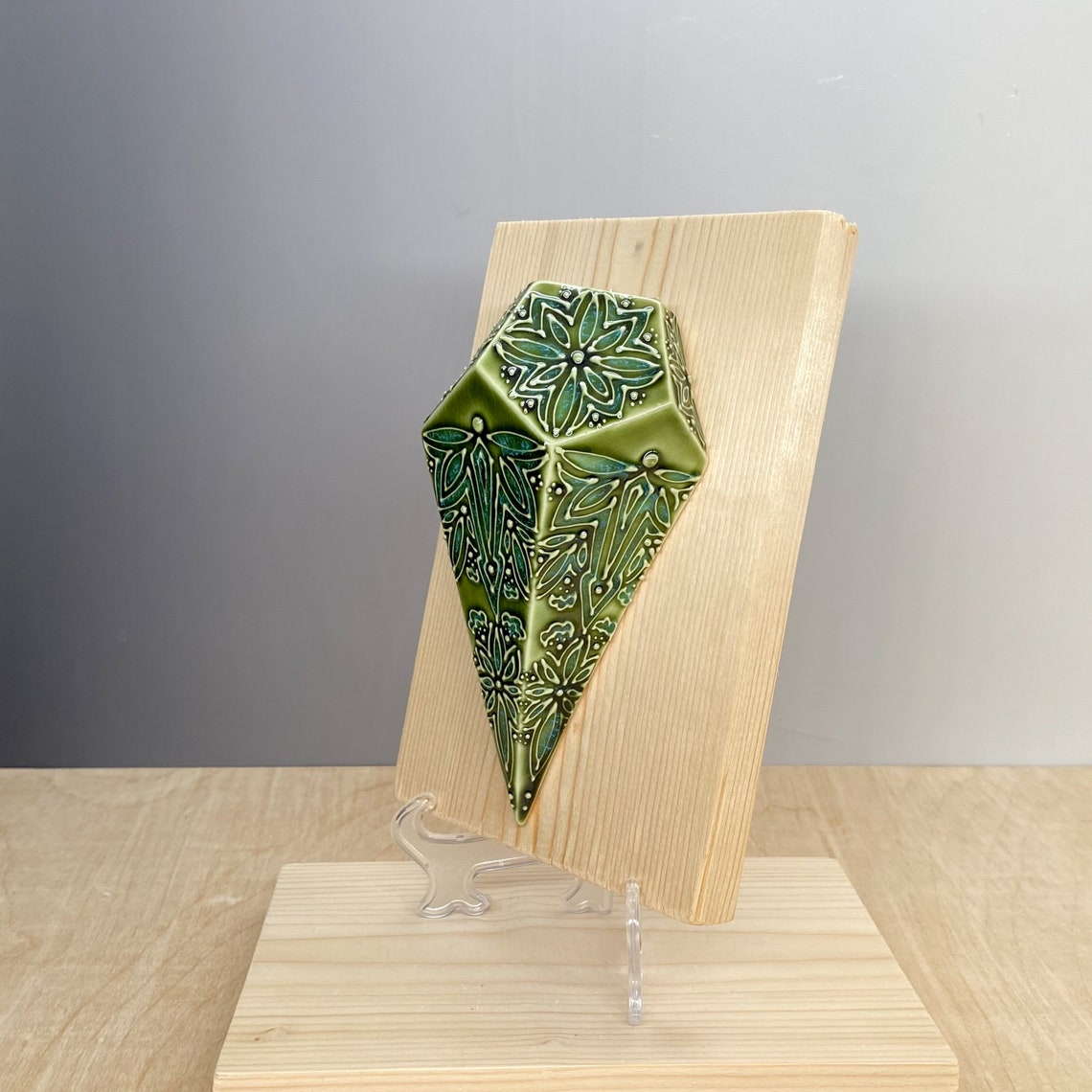 Ceramic Prism Wall Decor - Wall Mounted Art - Floral Design - Slip ...