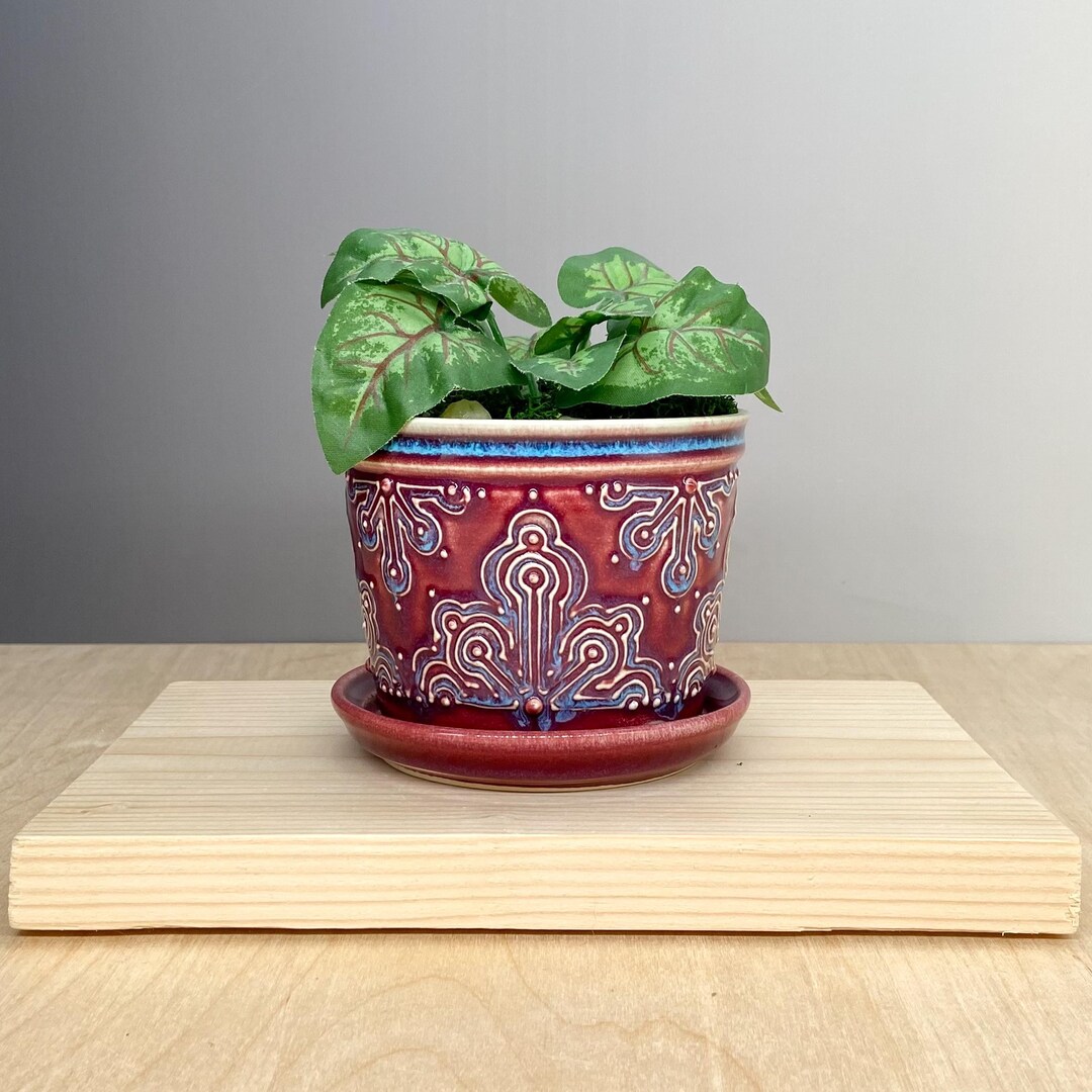 Small Ceramic Planter – Planter With Attached Bottom - Arabesque Design ...