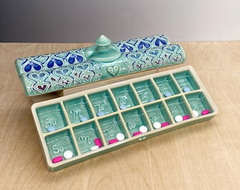 7 Day Pill Box - Ceramic Pill Case- Moroccan Decor - Slip Trailed ...