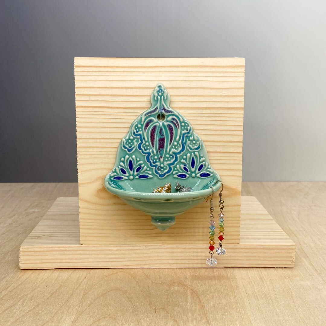 Ceramic Earring Holder - Wall Mounted Jewelry Organizer - Floral Design ...