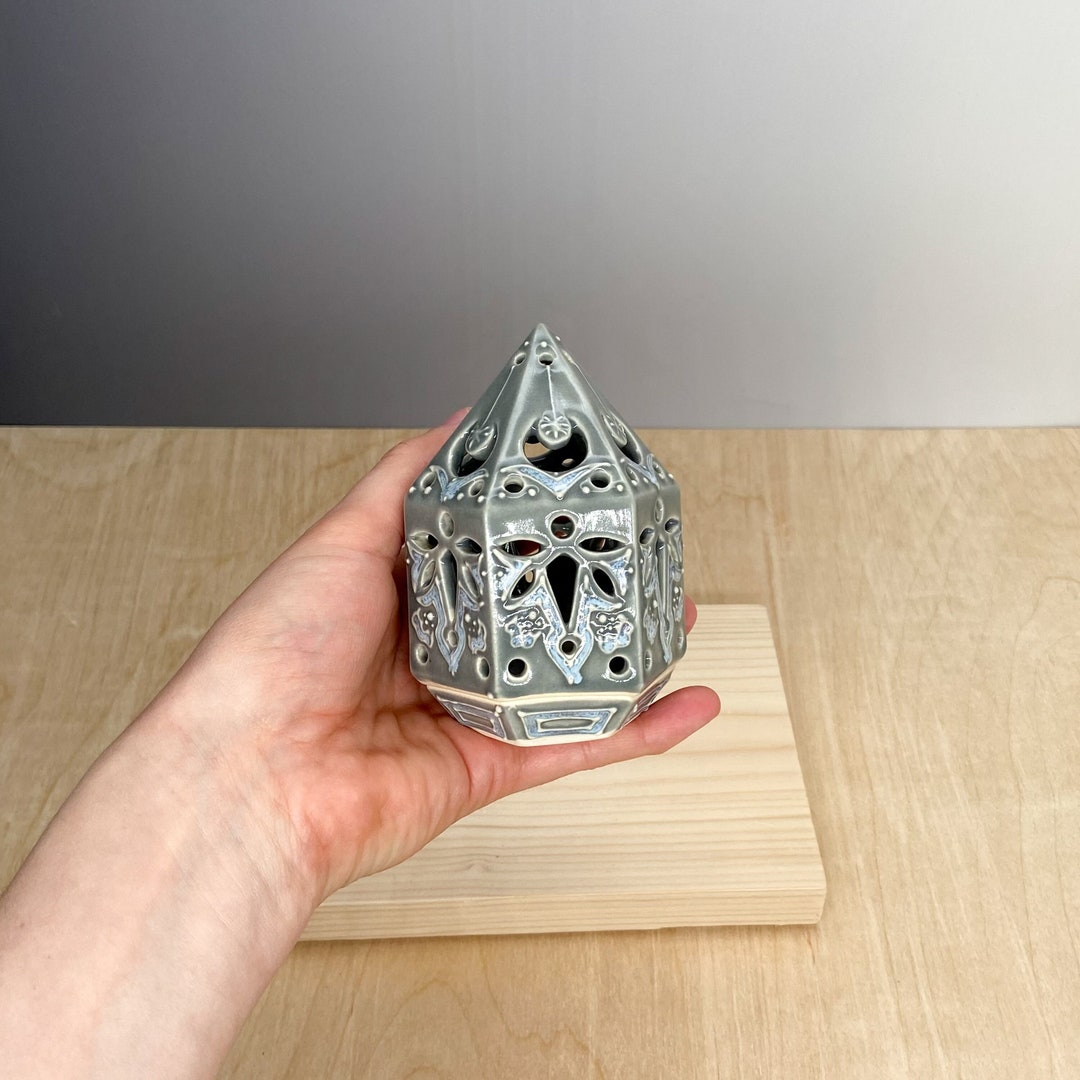 Ceramic Gem Luminary - Incense Holder - Dragonfly Design - Slip Trailed ...