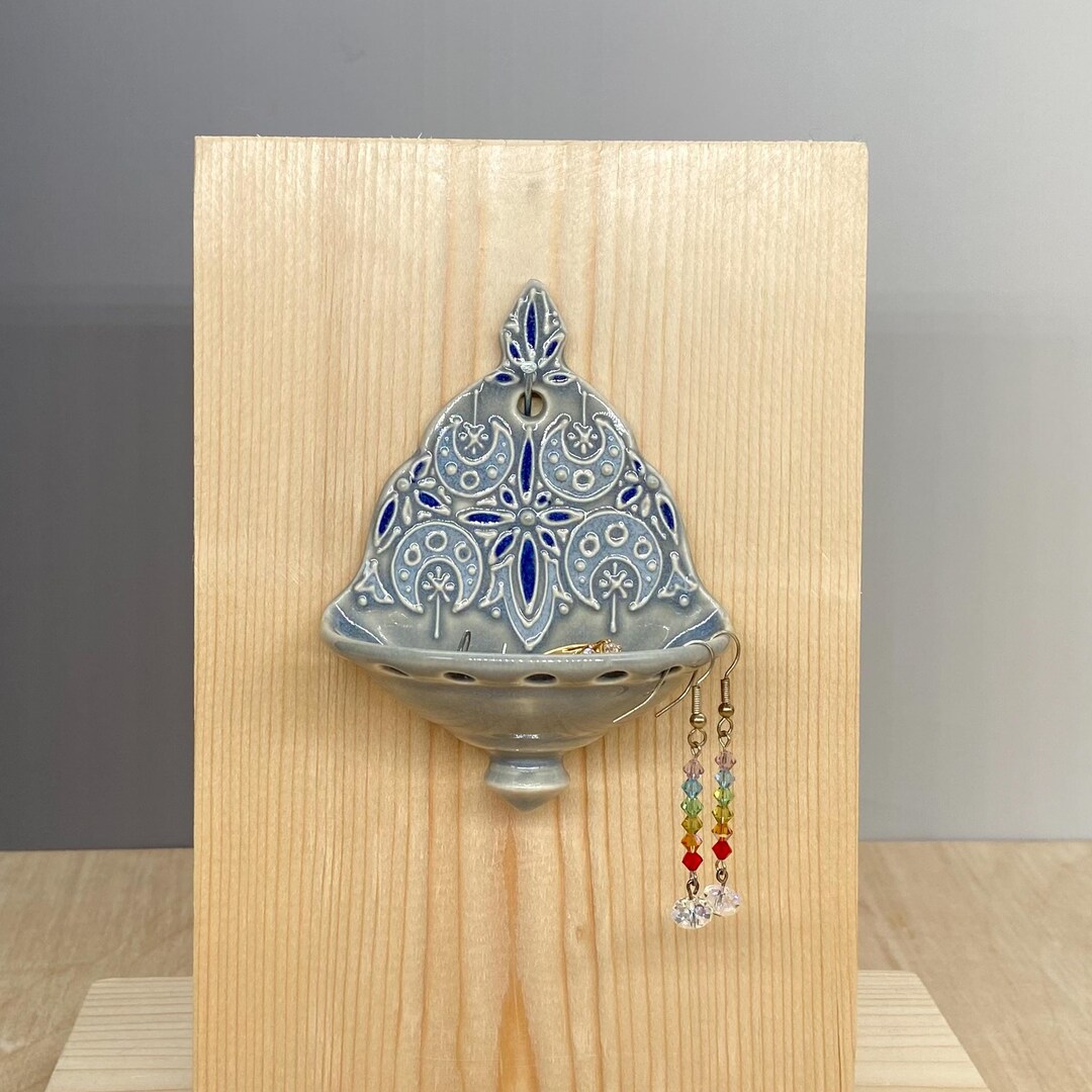 Ceramic Earring Holder - Wall Mount - Jewelry Organizer - Lunar Floral ...