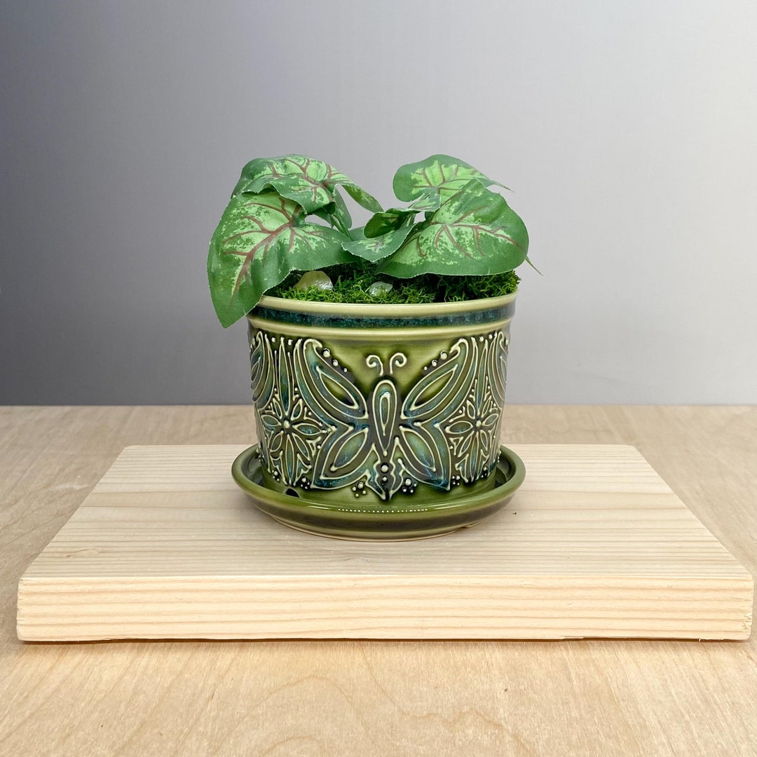 Small Ceramic Planter – Planter With Attached Bottom - Butterfly Design ...