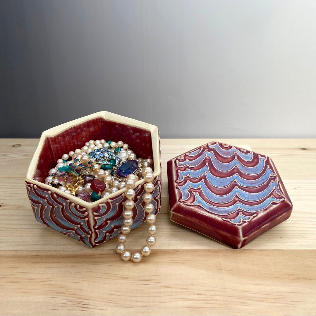 Sale Ceramic Treasure Box Jewelry Organizer Art Nouveau Trinket Dish ...