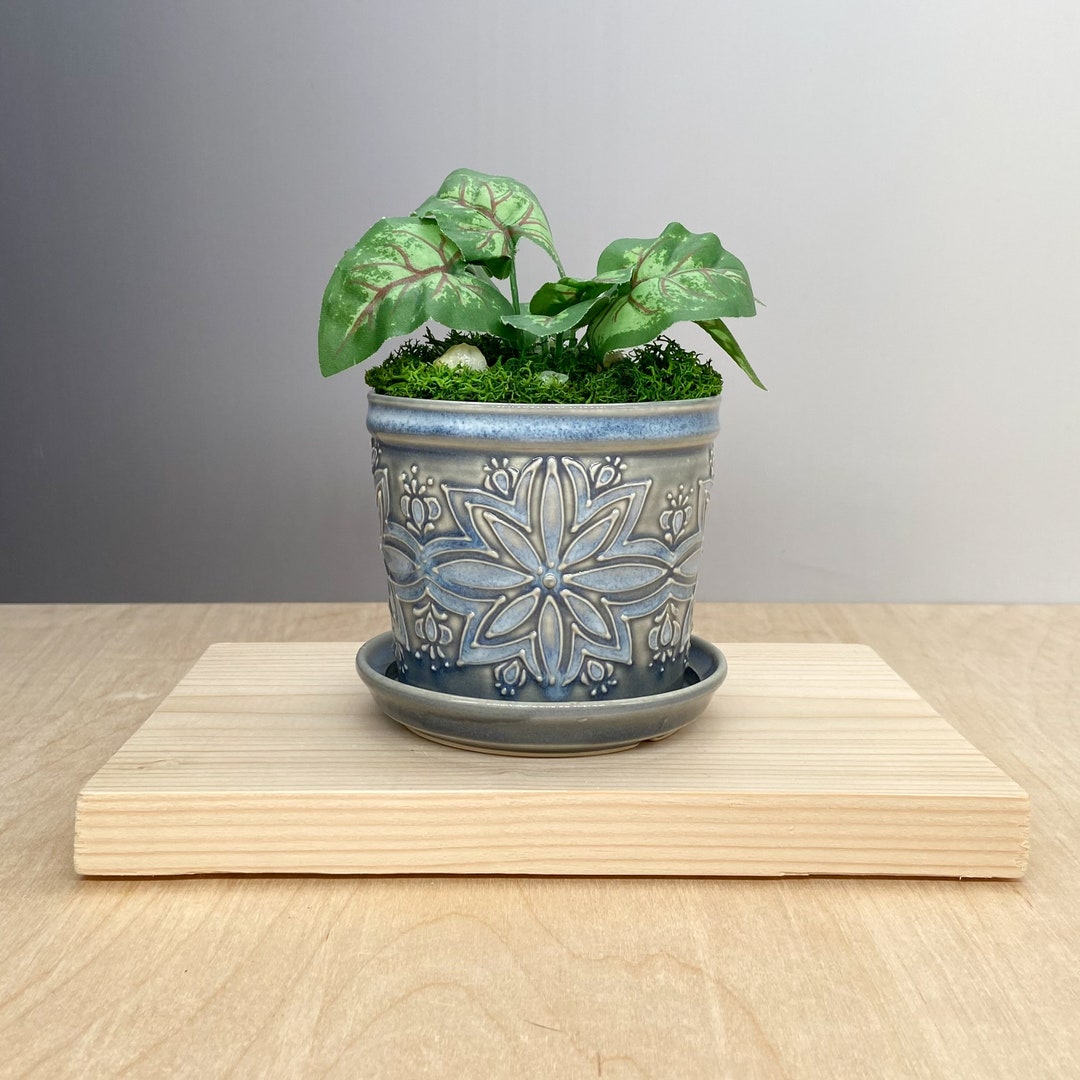 Small Ceramic Planter Planter With Attached Bottom Floral Design Slip ...