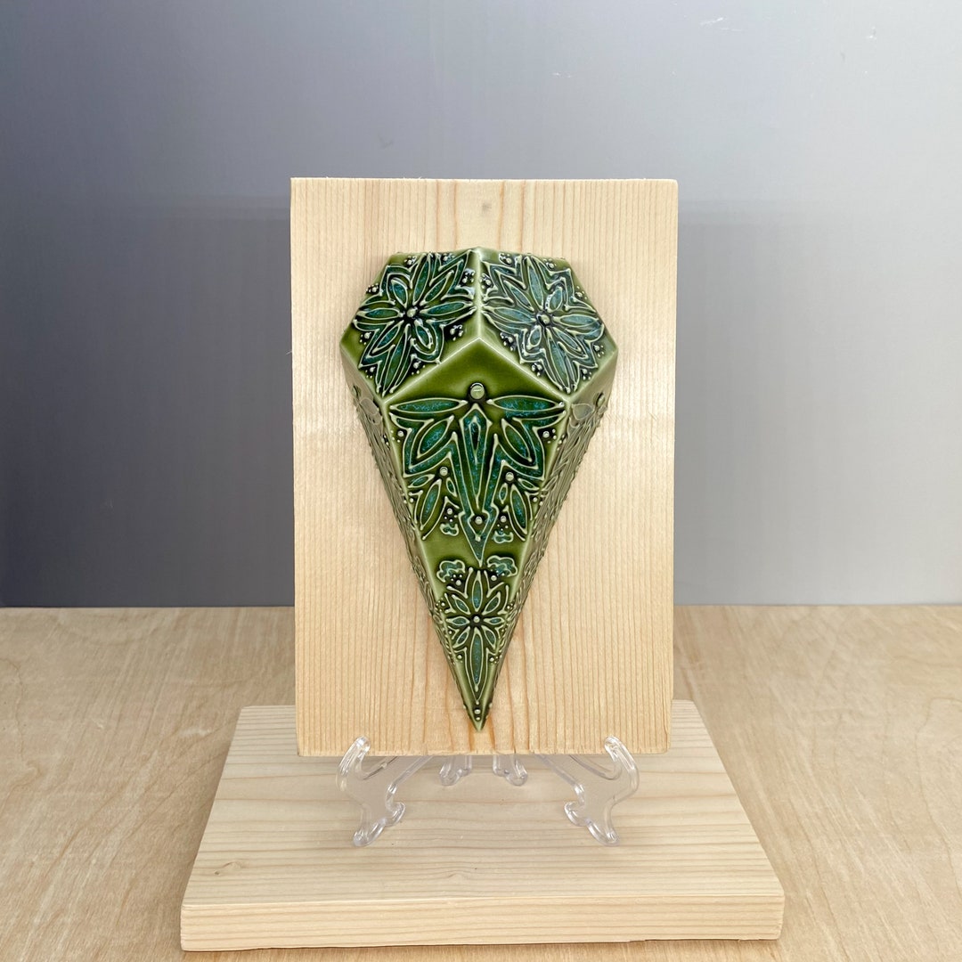 Ceramic Prism Wall Decor - Wall Mounted Art - Floral Design - Slip ...