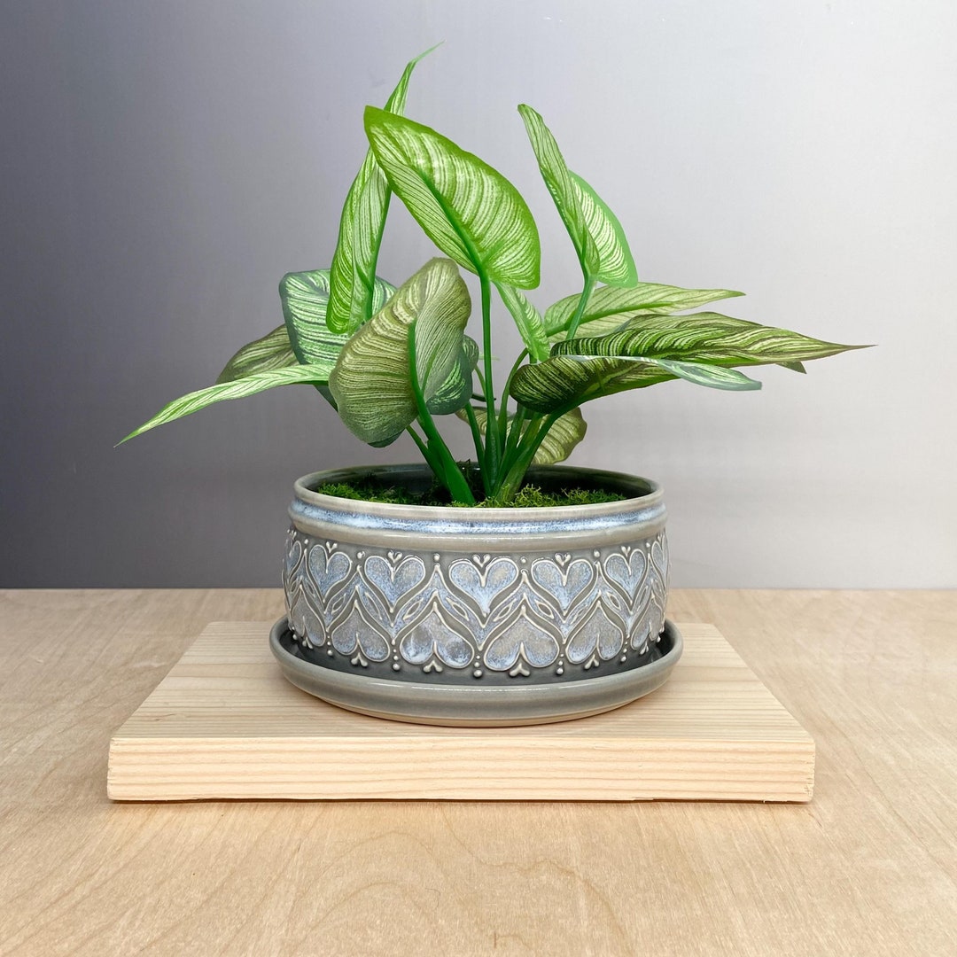 5" Ceramic Planter – Planter With Attached Bottom - Heart Design - Slip ...