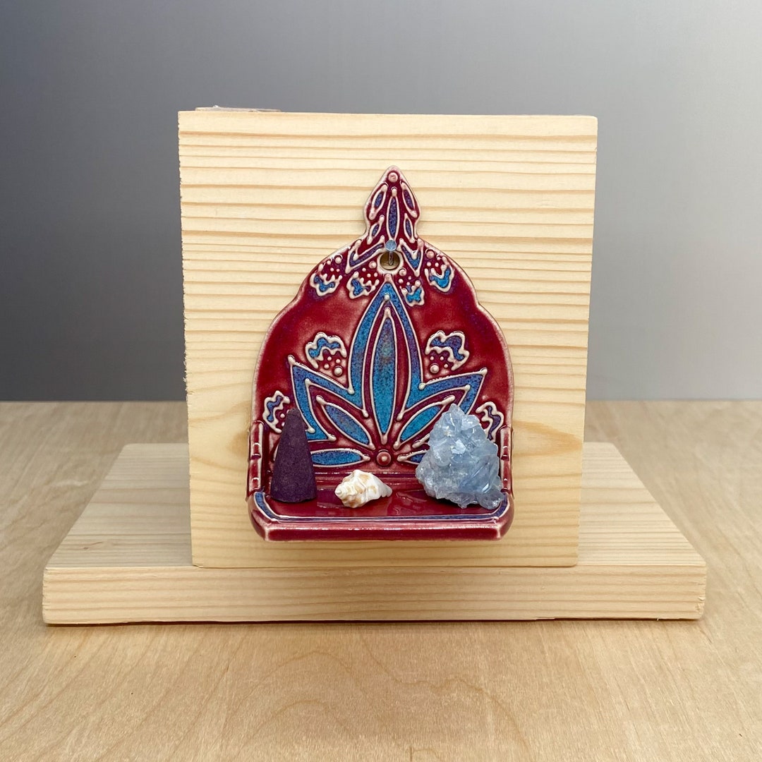 Small Handmade Ceramic Shelf - Wall Mounted Crystal Shrine - Floral ...