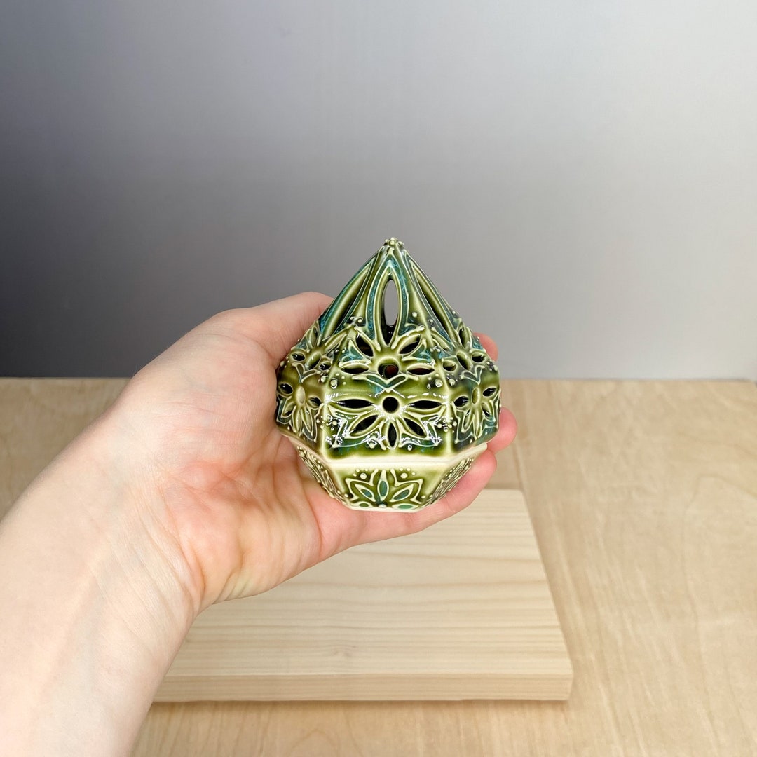 Ceramic Gem Luminary - Incense Holder - Floral Design - Slip Trailed ...