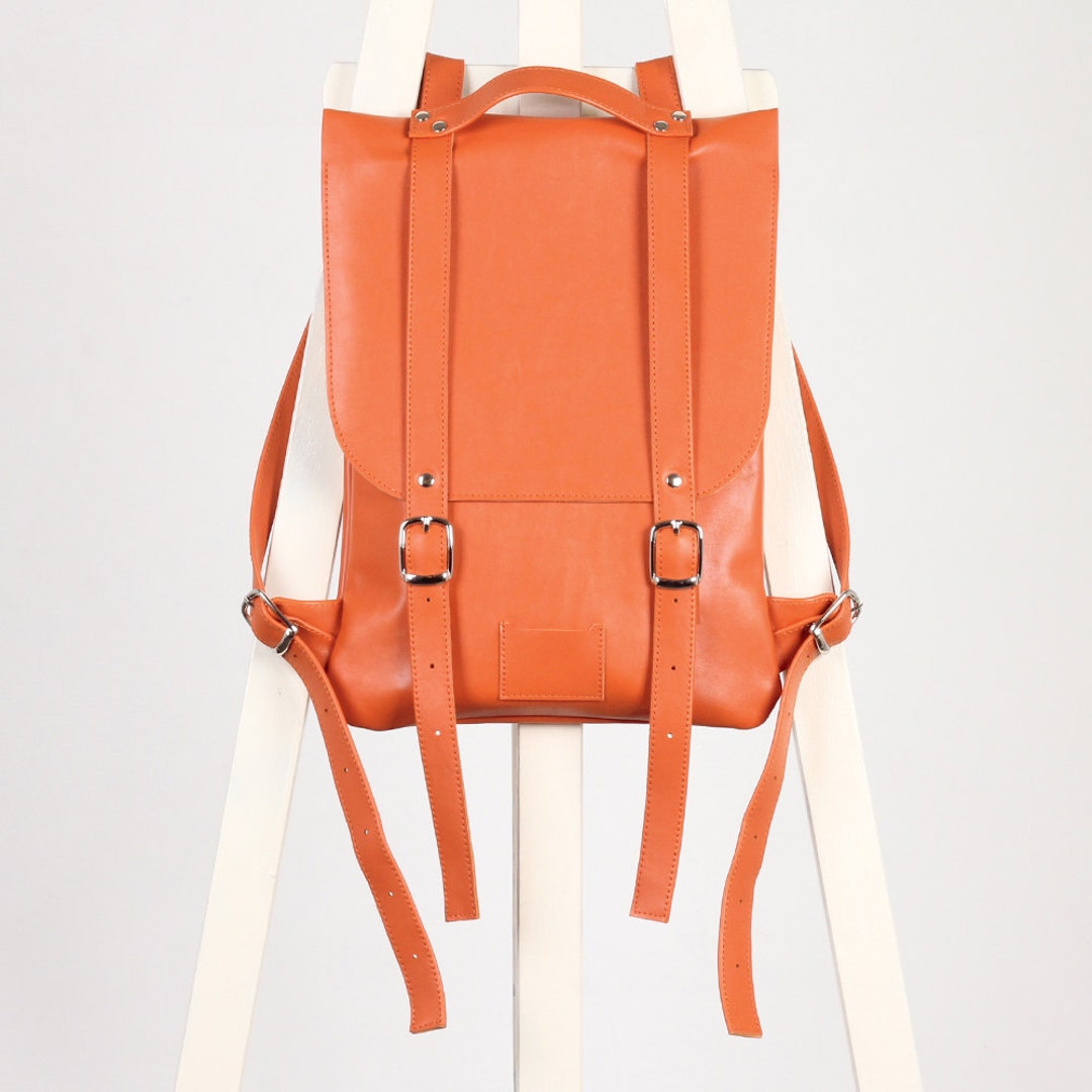 Orange Small Leather Backpack Rucksack / in Stock / Orange Backpack ...