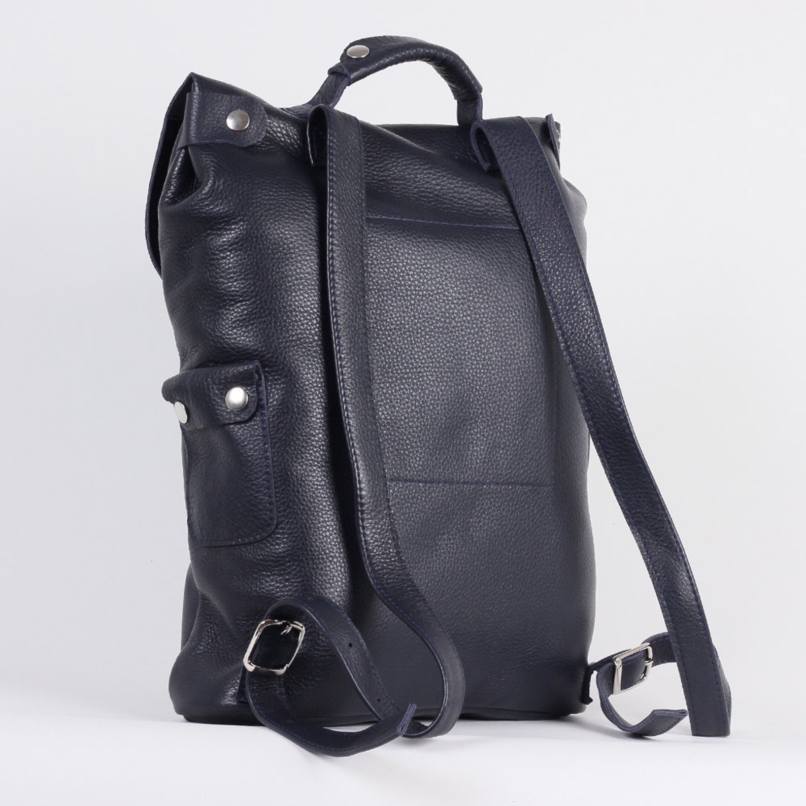 Dark blue large leather backpack rucksack handmade/ To order / | Etsy