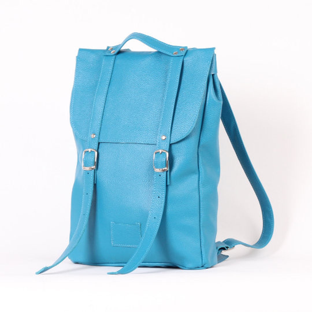 Turquoise Middle Size Leather Backpack Rucksack / in Stock / Leather ...