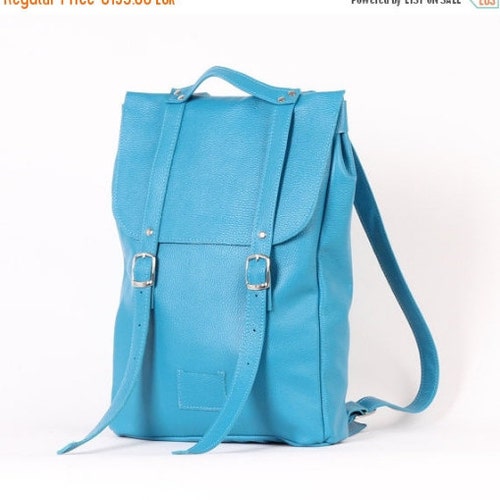 Turquoise Middle Size Leather Backpack Rucksack / in Stock / - Etsy UK
