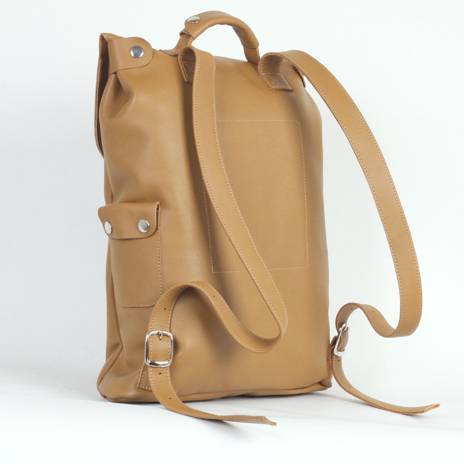 Nude Large Leather Backpack Rucksack Handmade In Stock Etsy