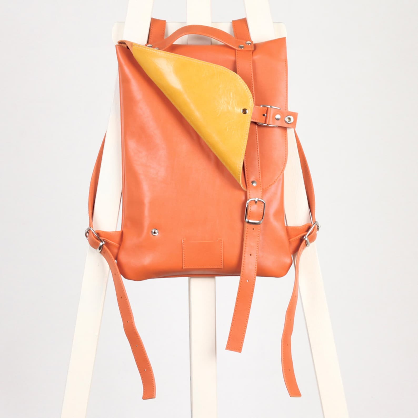 Orange Small Leather Backpack Rucksack / in Stock / Orange - Etsy