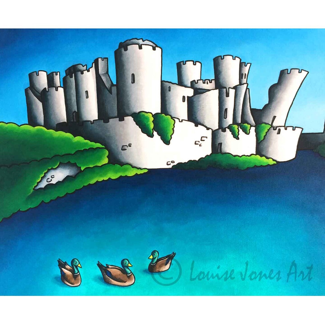 Caerphilly Castle Art Print, South Wales Bold Bright Art Welsh ...