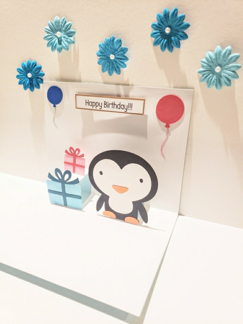 Penguin Card Penguin Birthday Card Penguin Pop up Card | Etsy