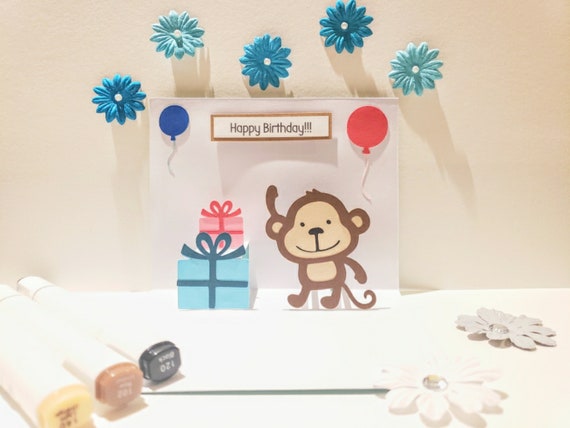 Monkey Card Monkey Birthday Card Monkey Pop up Card | Etsy