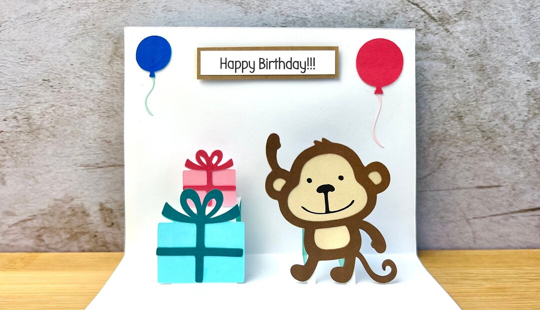 Monkey Card - Monkey Birthday Card - Monkey Pop up Card - Monkey ...