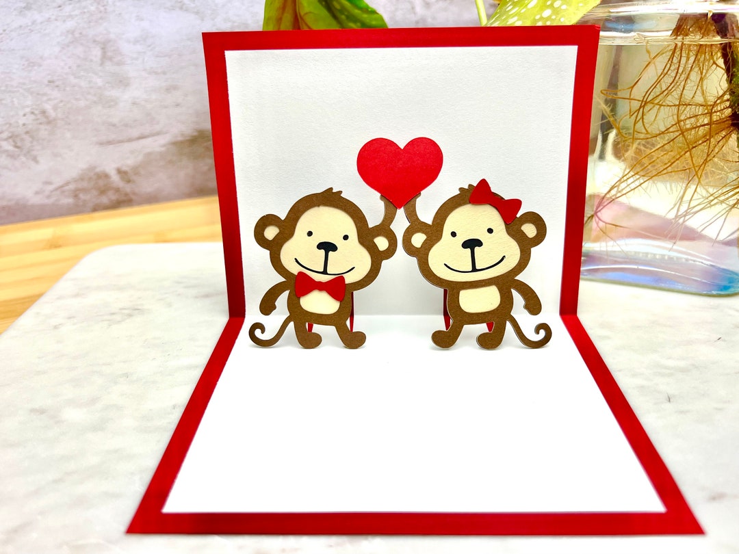 Monkey Pop up Card - Pop up Monkey Card - Heart - Love - Monkey Card ...