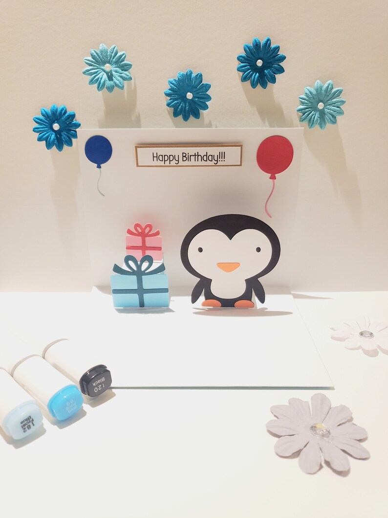 Penguin Card Penguin Birthday Card Penguin Pop up Card | Etsy