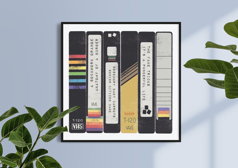 Retro VHS videotapes Illustration Square Art Print 8x8 - Etsy UK