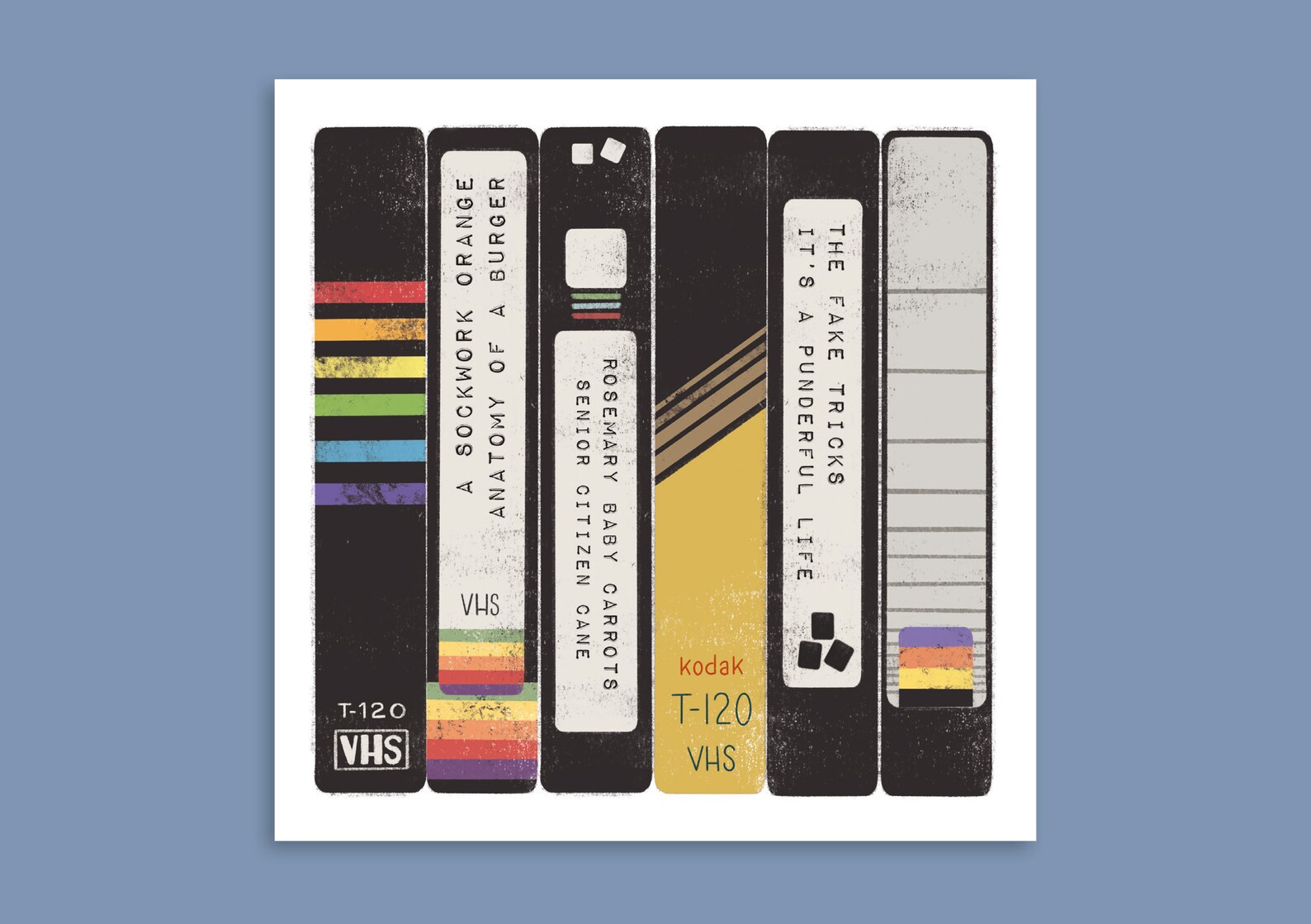 Retro VHS videotapes Illustration Square Art Print 8x8 - Etsy UK