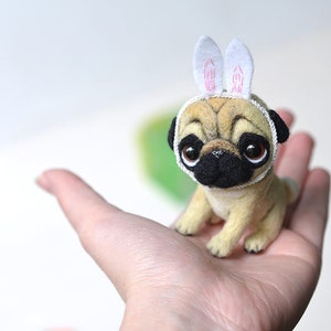 Pug Puppy. Pet for Doll. Little Felt Dog. Funny Toy. Cute Needle Felted ...