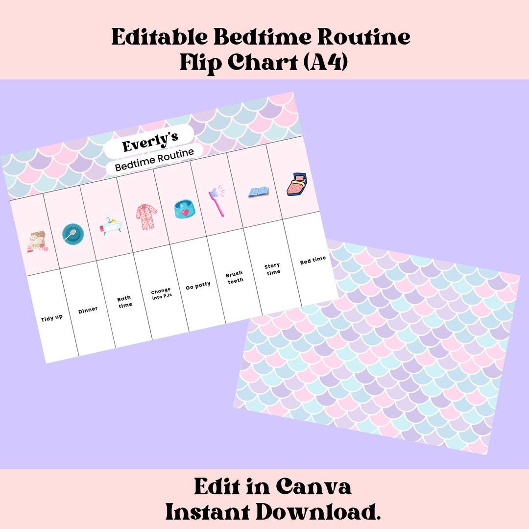 Bedtime Routine Flip Chart for Girls Editable Canva Checklist ...