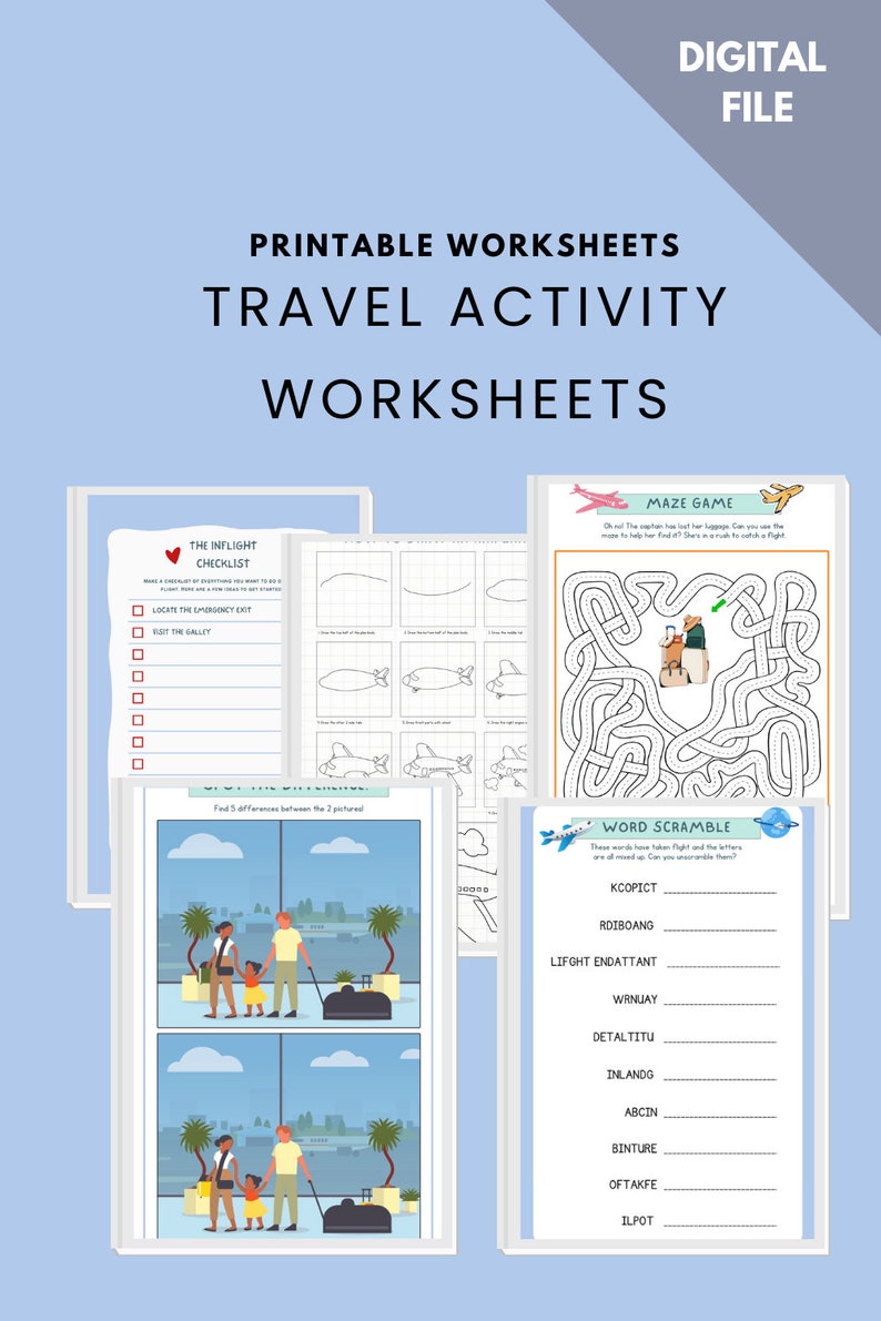 Travel Activity Worksheets for Kids 7-11 Screen Free Printables for In ...