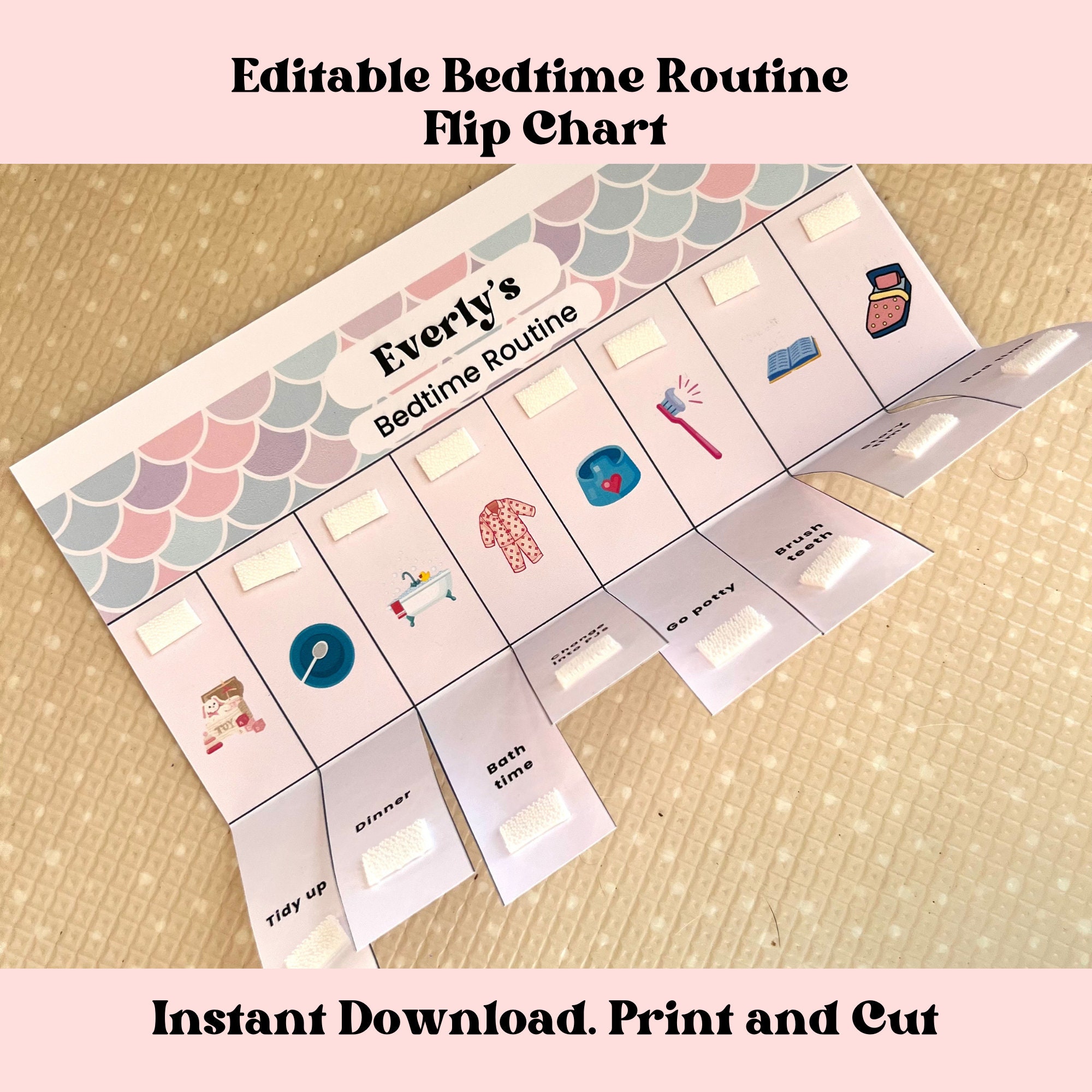 Bedtime Routine Flip Chart for Girls Editable Canva Checklist ...