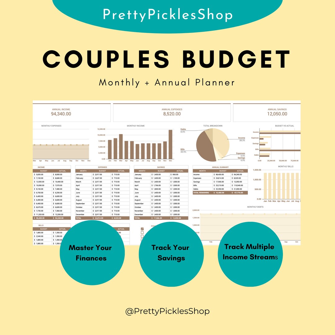Couples Budget Planner, Monthly & Annual Spreadsheet (digital Download ...