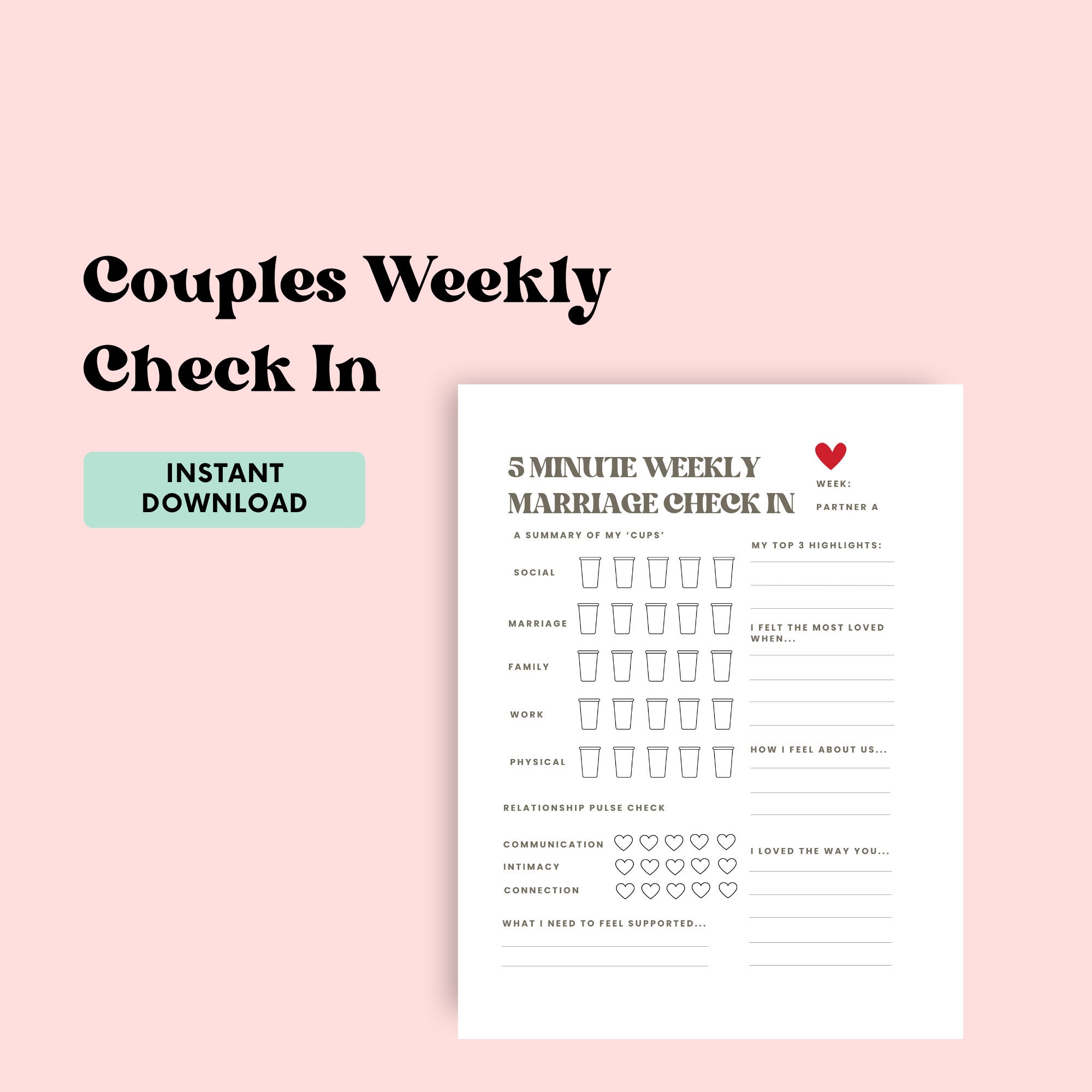Couples Weekly Check-in Worksheet Marriage Health Check Questions ...