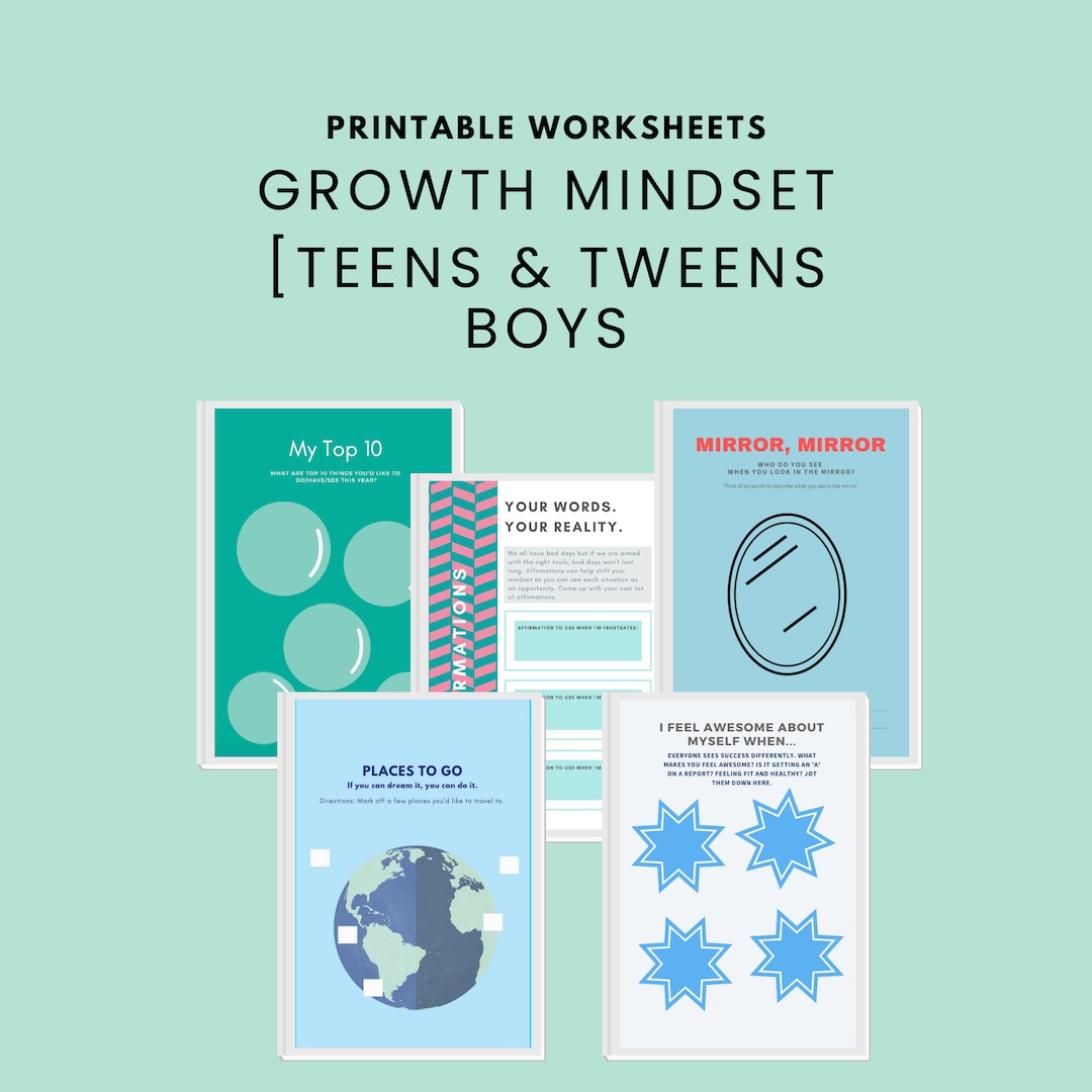 Growth Mindset Worksheets for Teen Boys: Self-esteem Activities ...