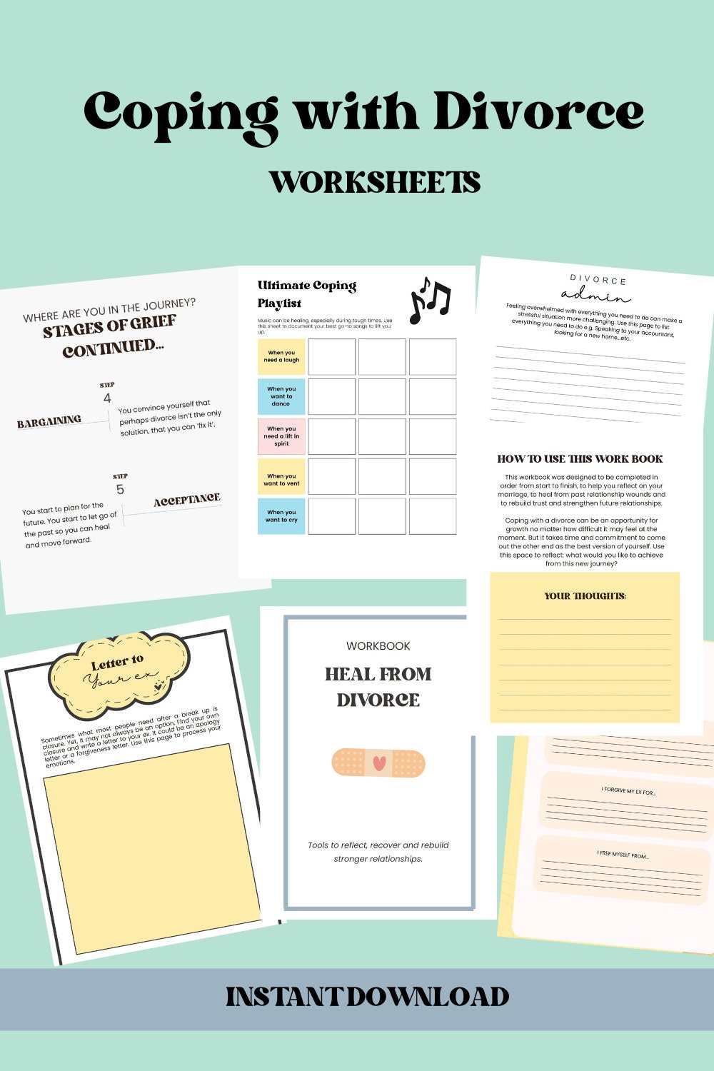 Divorce Workbook Coping With Divorce Worksheets Breakup Recovery ...